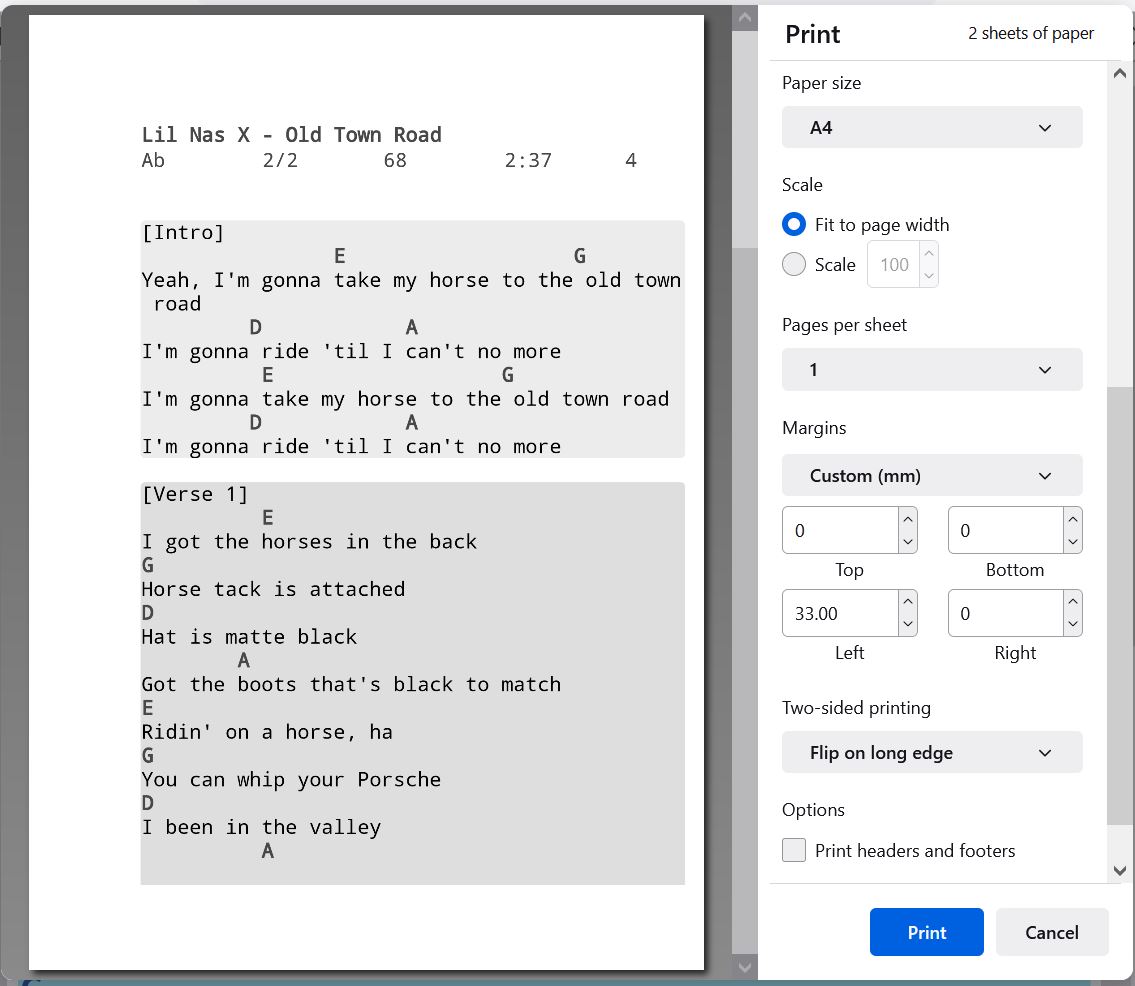 Print songs – smartChord – musicians best friend